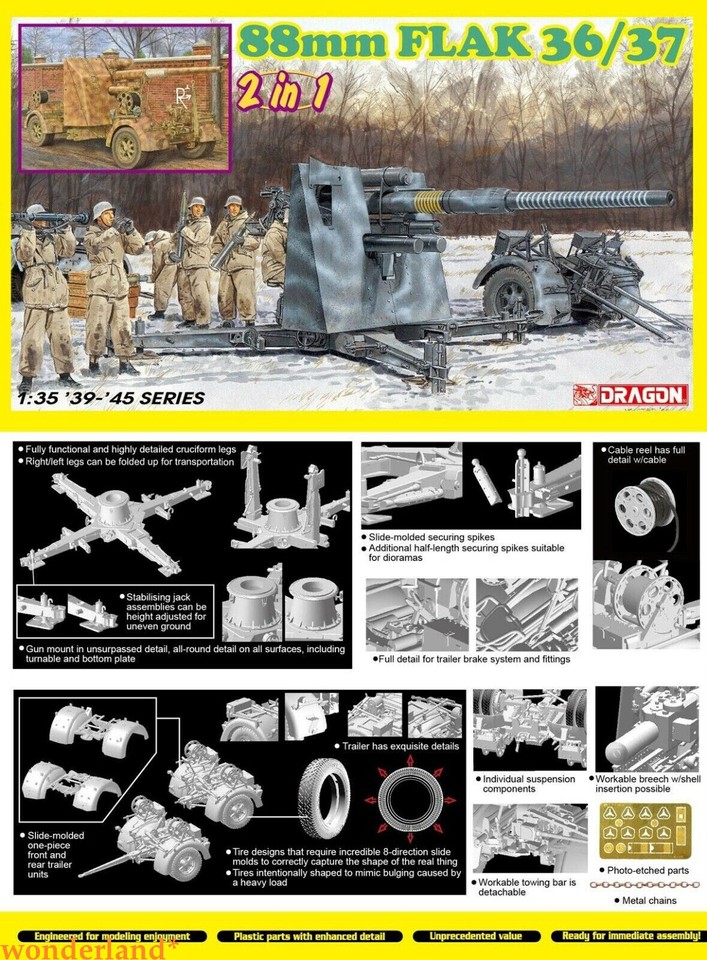 DRAGON 6923 1/35 German 88mm FLAK 36/37 2in1 w/Figure | eBay