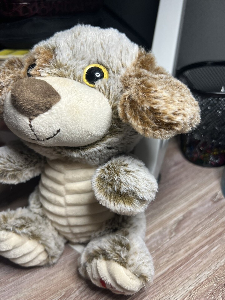 7" Kelly Toy Stuffed Dog Plush Toy Gray Tan Brown Color with Heart on ...