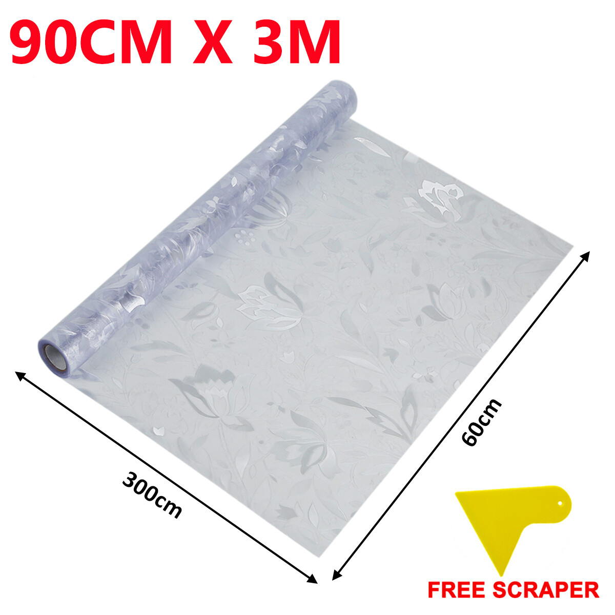 90cm×3m 3D Tulip Window Film Home Privacy Glass Static Cling Sticker W ...