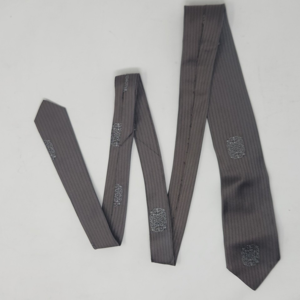 Bronzini Barbette Tie Satin 100% Silk Grey Pin Strip Medallion 2-1/2x54 ...