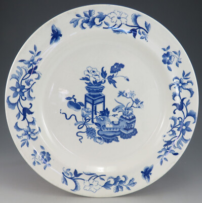 Antique Pottery Pearlware Blue Transfer Spode Bowpot Dinner Plate 1825 ...