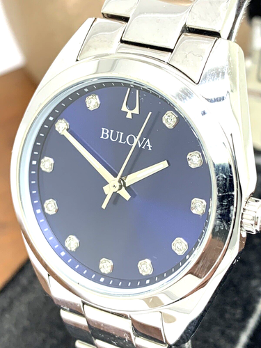 Bulova Women's Watch 96P229 Surveyor Quartz Blue Dial Diamond Marks ...
