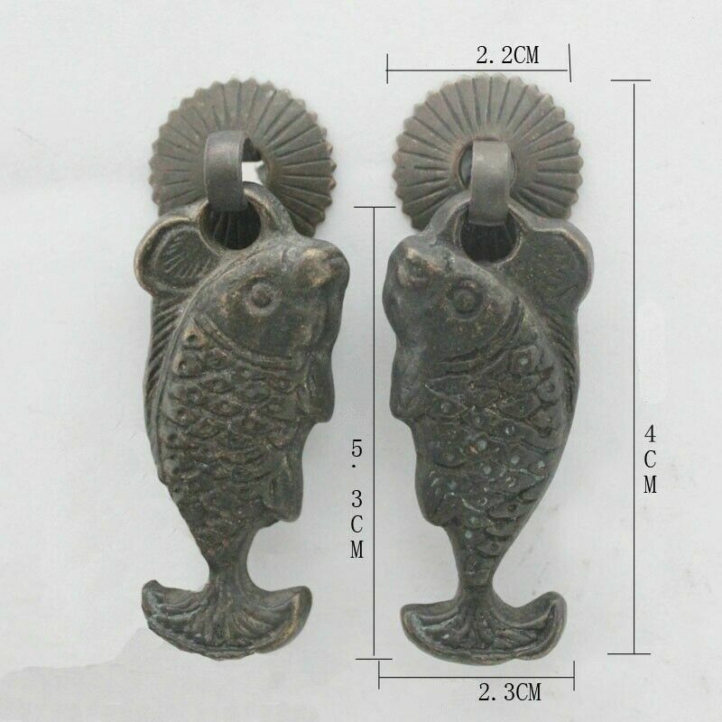 1 Pair Fish Chinese Retro Brass Handles Furniture Drawer Pulls Cabinet ...