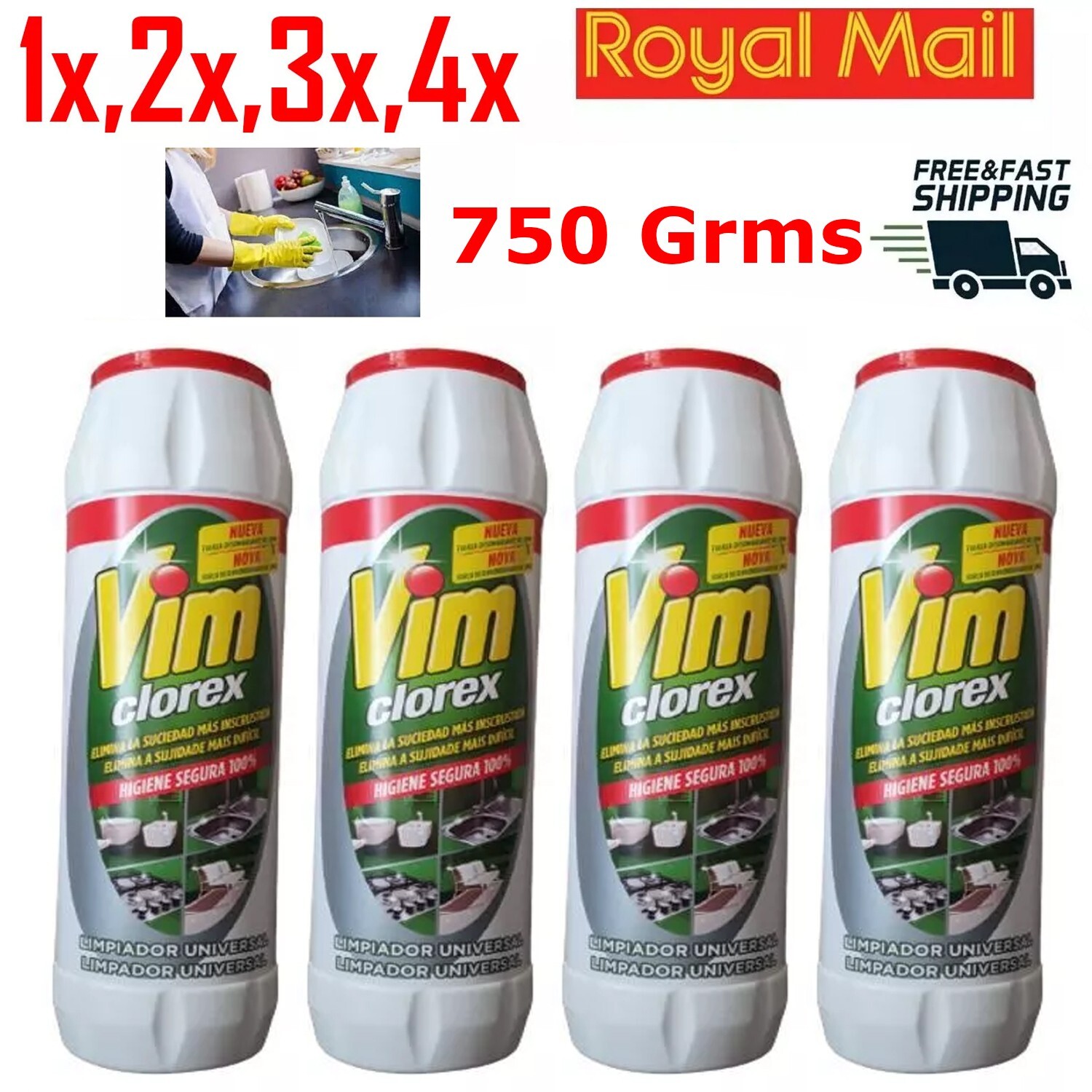 750Grms Vim Clorex Classic Scourer Extra Whitening Powder Removes Stain ...