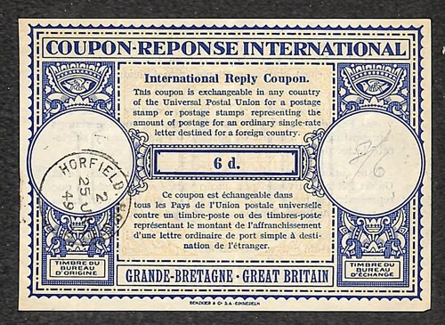 IRC INTERNATIONAL REPLY COUPON GREAT BRITAIN 6d TYPE B5 1949 | eBay