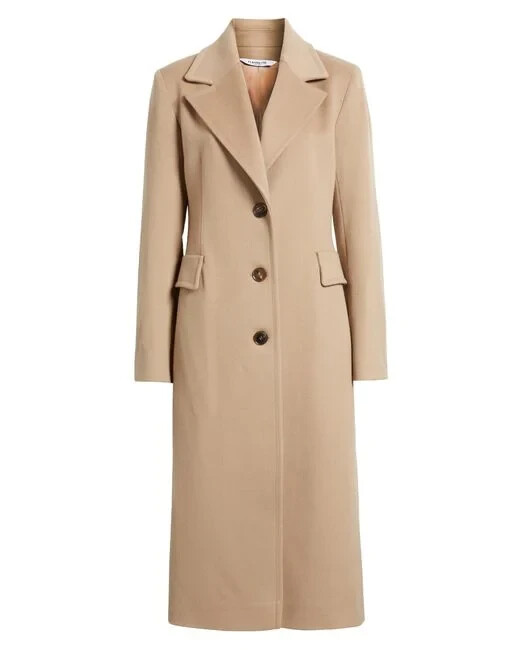 NEW Fleurette Bryce Long Wool Coat in Natrual Size 10P #C4171 | eBay