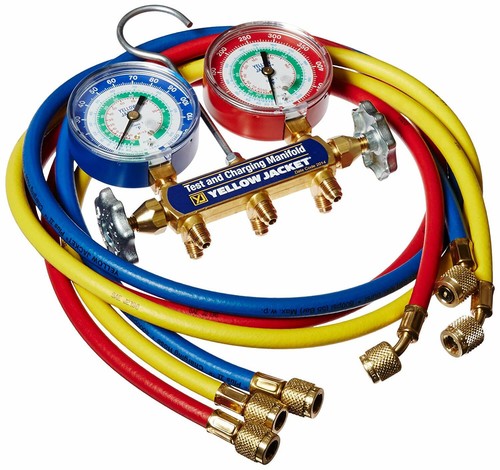 Yellow Jacket 42007 Series 41 Manifold with 3-1/8" Gauge, 60" Plus II ...
