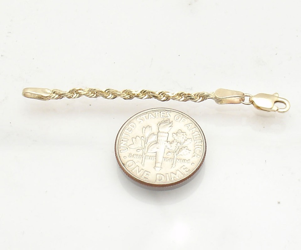 2.5mm Diamond Cut Rope Chain Necklace Extender Pendant Real 10K Yellow ...