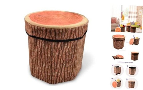 Fruit Storage Stool Ottoman,Tree Stump Stool, Cute Folding Storage Toy ...