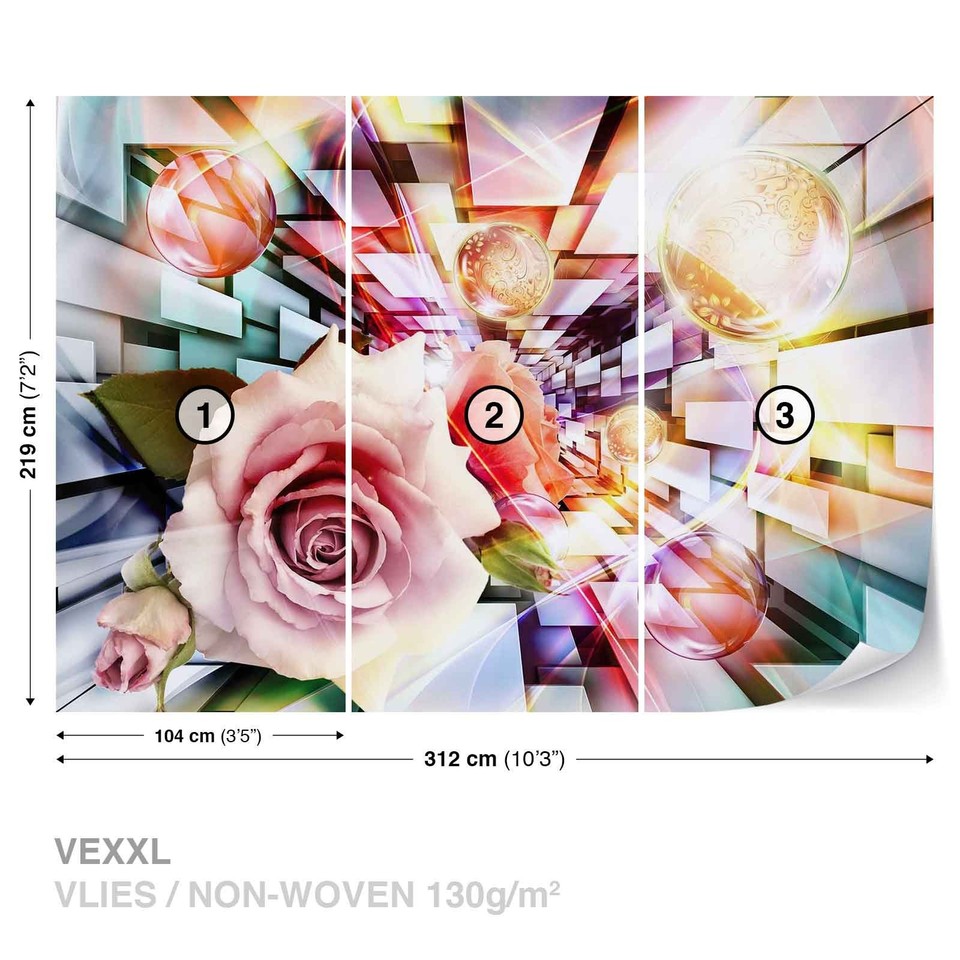 Floral Pink wallpaper bedroom wall mural large Abstract roses teen room ...