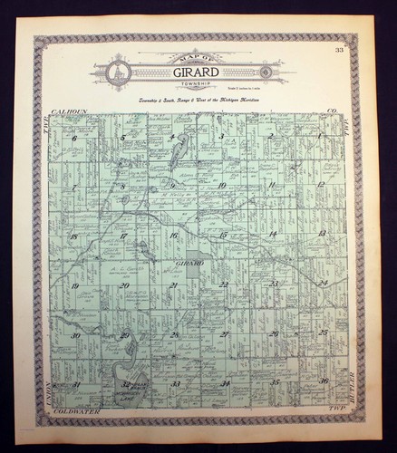 1915 Plat Map Girard Township Branch County Michigan Morrison Lake ...