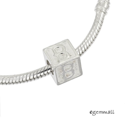 1 Sterling Silver Alphabet Initial Letter Cube Charm Bead Fit European ...