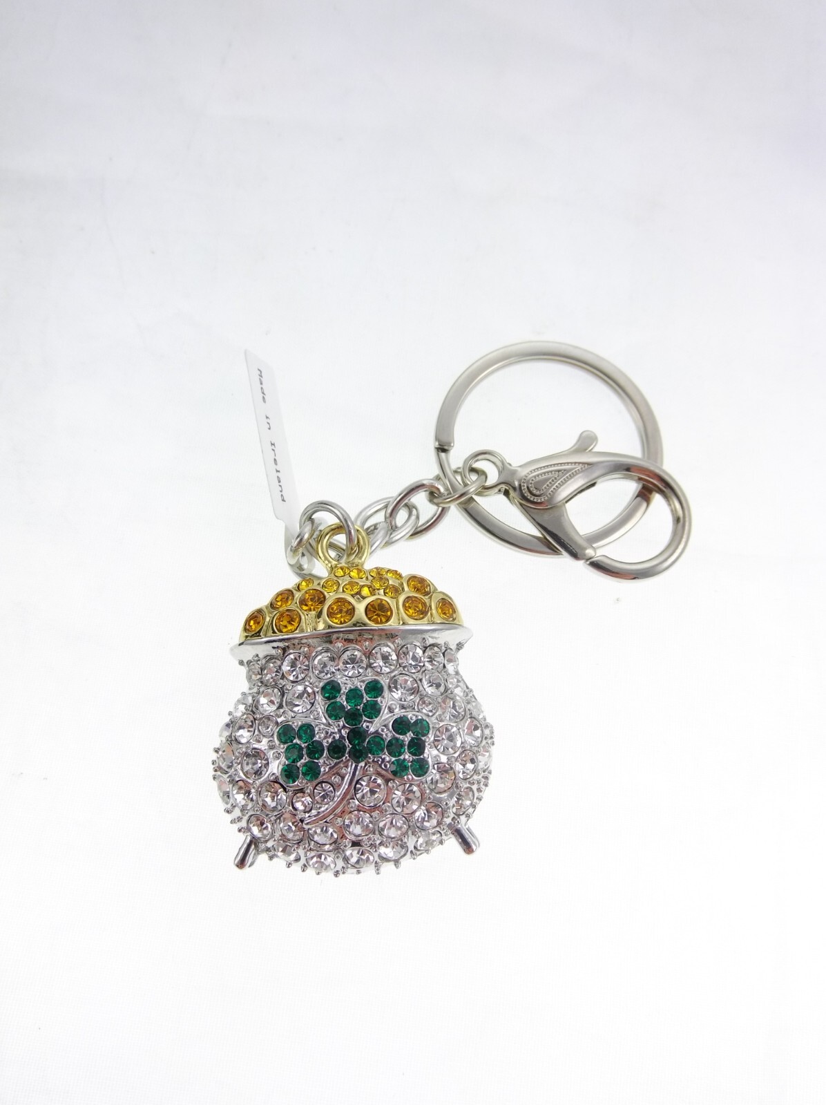 1.5" Killarney Crystal Clover Leprechaun Pot Of Gold Keychain Pave ...