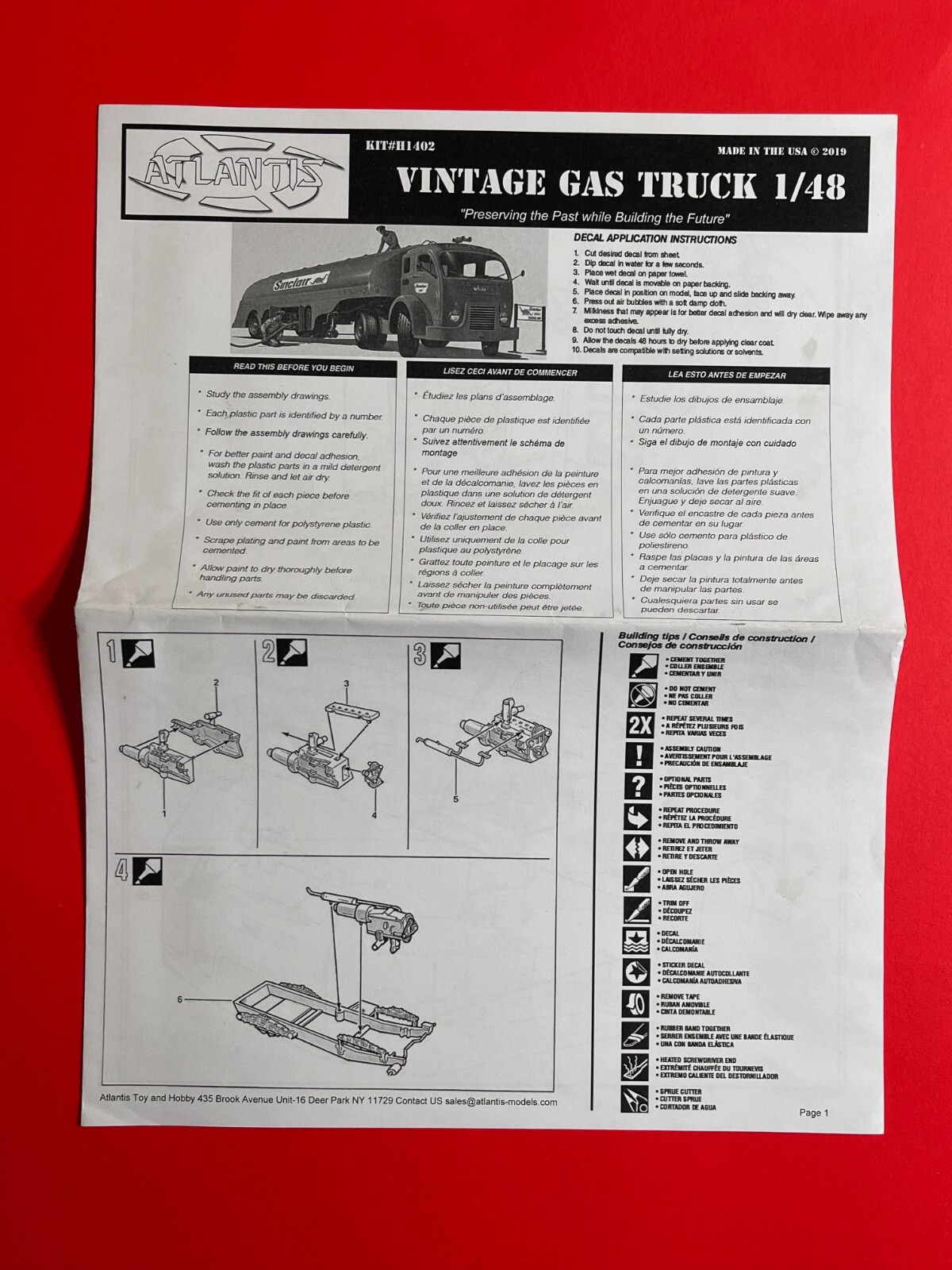 Atlantis - Vintage Gas Truck 1/48 - Original Model Kit Instruction ...