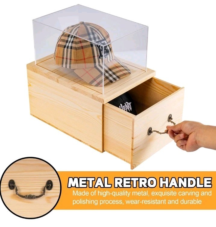 Clear Hat Display Case,Acrylic Baseball Cap Holder with Wooden Stand ...
