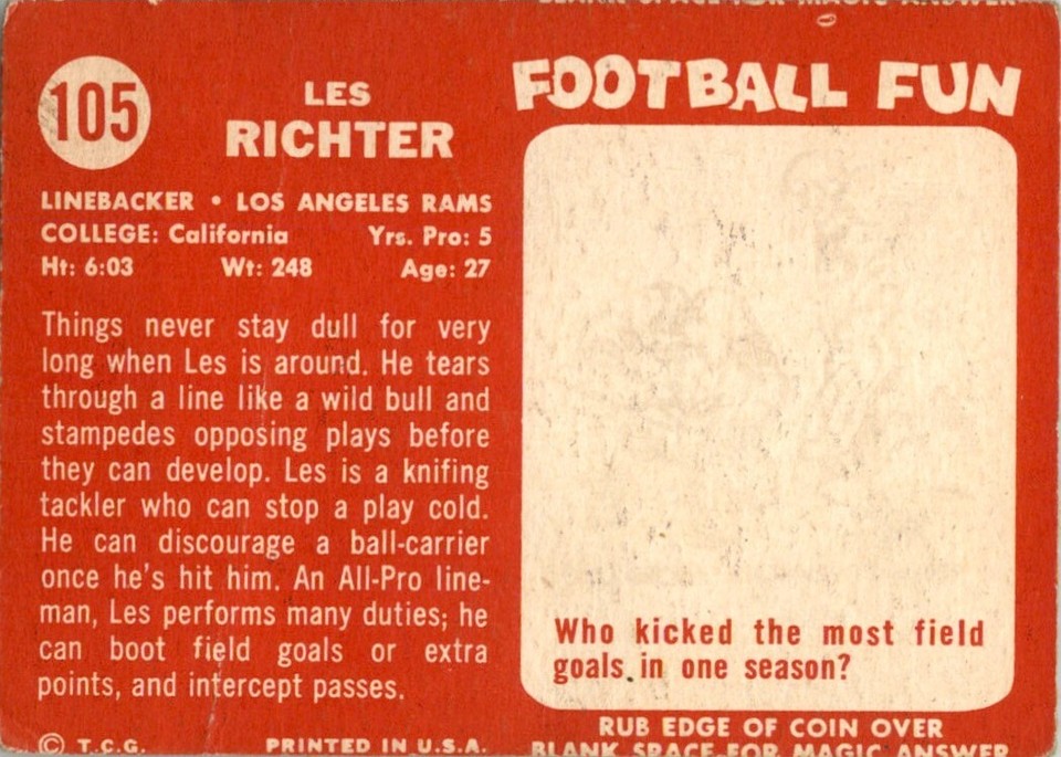 1958 Topps Les Richter Los Angeles Rams #105 | eBay