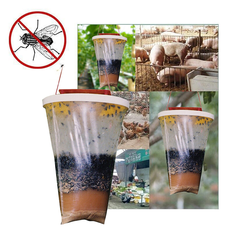 2/3 Red Top Fly Trap Bag Catcher 20000 Flies Insects garden stable Pest ...
