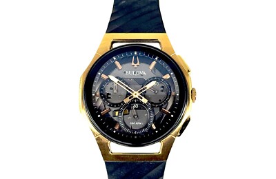 Bulova Men's Curv Chronograph Quartz Luminous Black Rubber Watch 44 MM ...