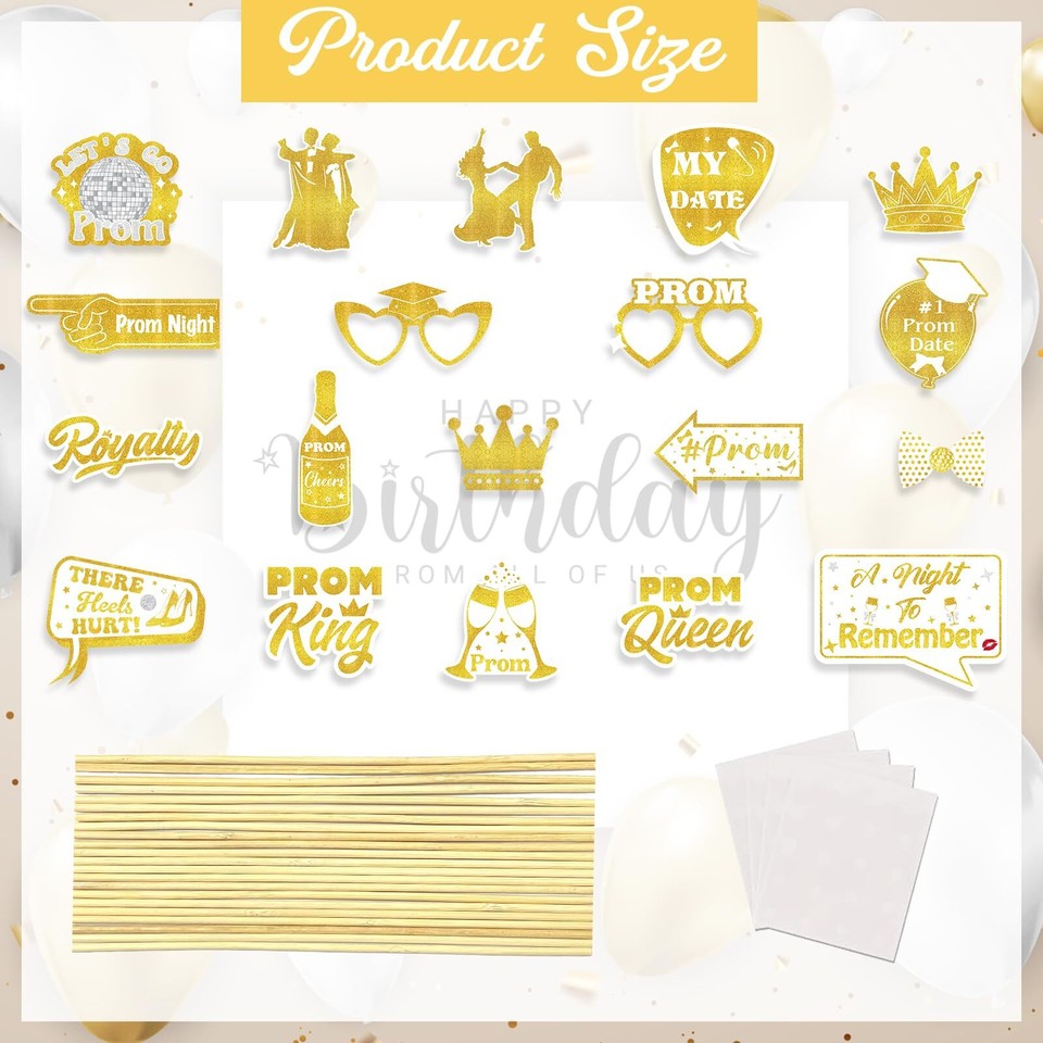 19 Pcs Prom Photo Booth Props Kit White Gold Selfie Photo Props for ...