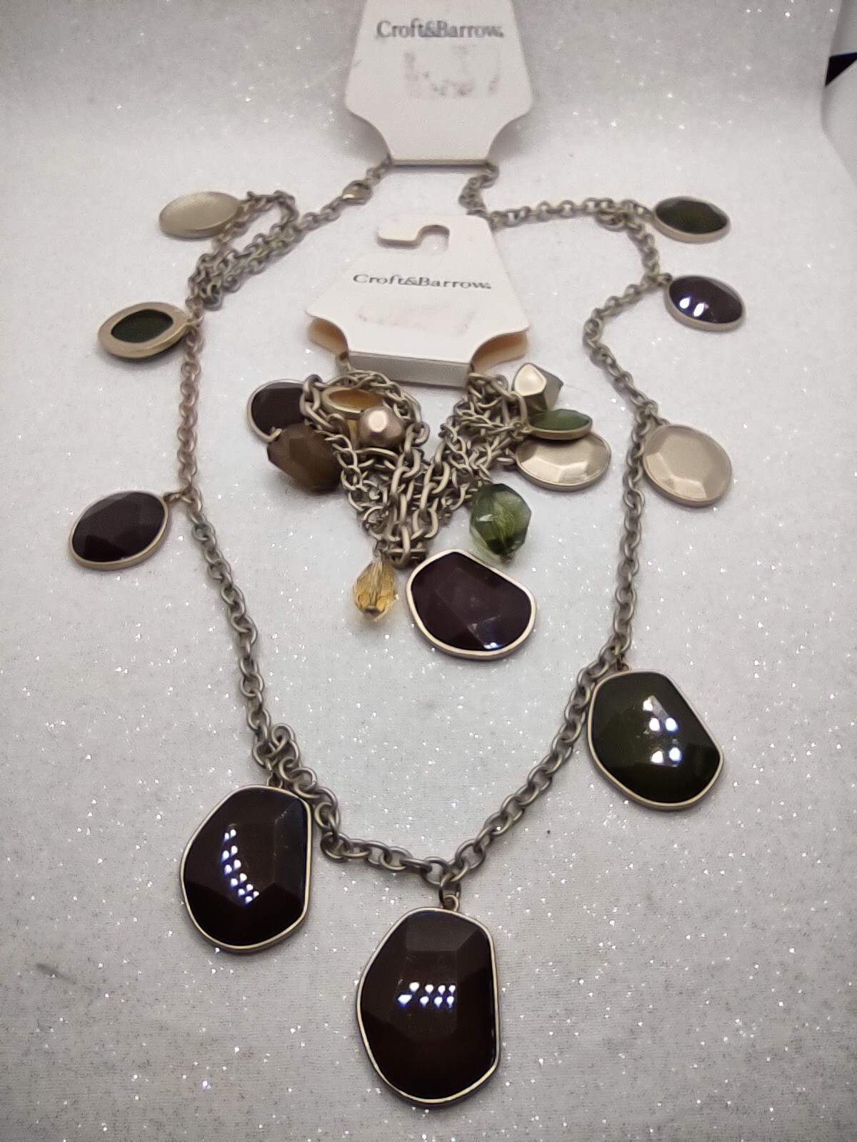 Croft & Barrow Necklace & Matching Bracelet Brown Sage Green Yellow ...