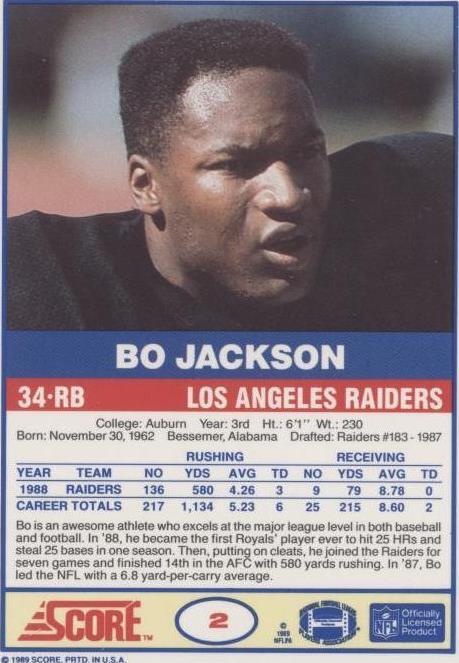 1989 Score Bo Jackson #2 for sale | eBay
