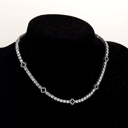 Men's Gold Plated Stainless SteeI Iced Out Clover Tennis Bracelet Chain ...