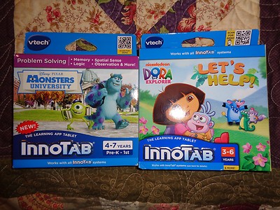 2 GAME LOT VTECH INNOTAB CARTRIDGES DISNEY MONSTERS UNIVERSITY & DORA ...