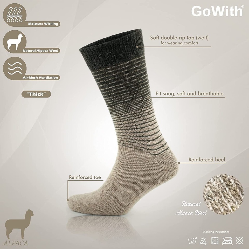 Alpaca Thermal Wool Socks for Women and Men - 2 PAIRS - Thick Knitted ...