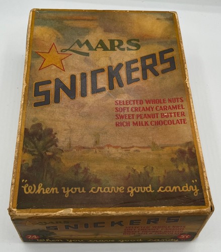 Vintage Colorful Mars Snickers Candy Bar Box of 24 5¢ - 1930s/1940s ...