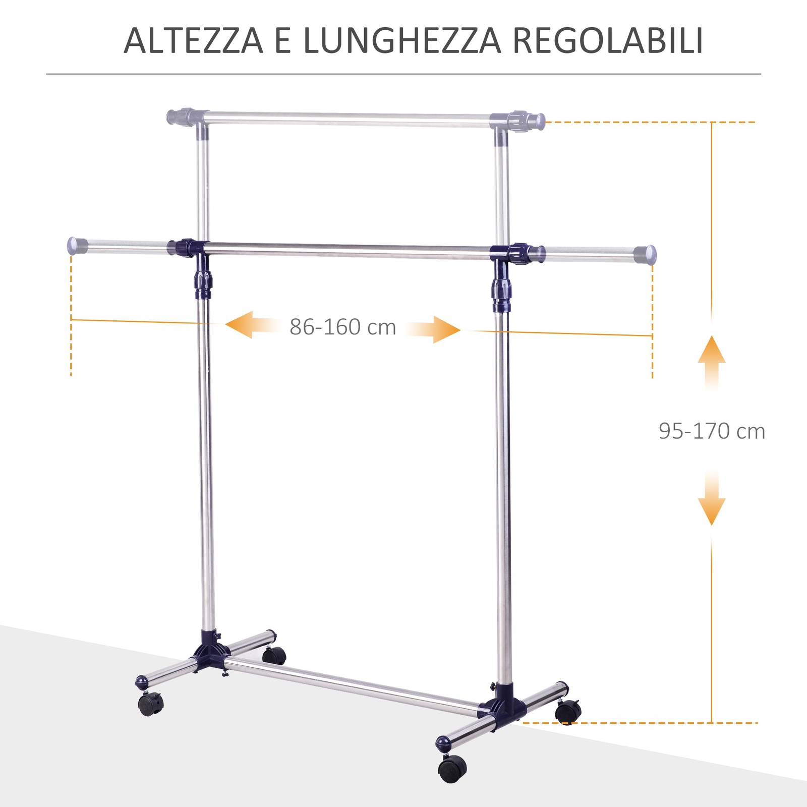 Stender Appendiabiti Larghezza e altezza regolabili con Ruote in ...