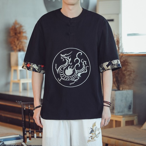 Men Hanfu T-shirt Wide Leg Trousers Chinese Tang Suit Kung Fu Uniform ...