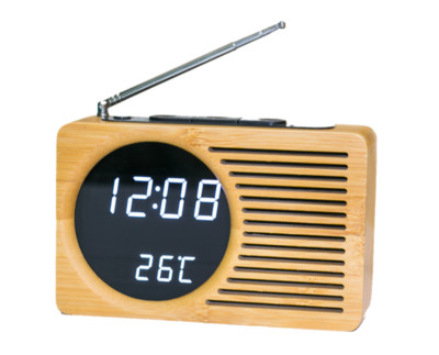 Portable Wooden FM Radio with LED Digits Alarm Clock USB Charging Port ...