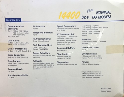 Hayes Microcomputer Products 14400 external Fax Modem | eBay