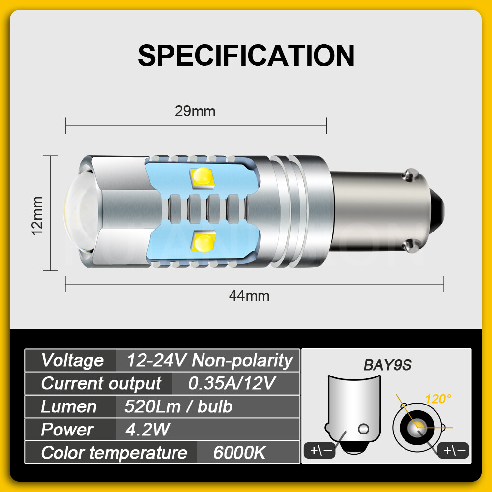 2X White H21W BAY9s 30W 2525 LED Indicator Light Bulb Globe 12-24V Non ...