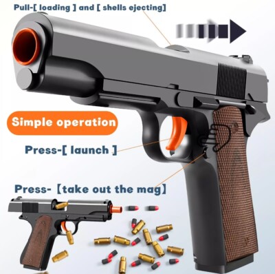 Realistic Toy Gun Colt 1911 Shell Ejecting EVA Foam Blaster Pistol ...