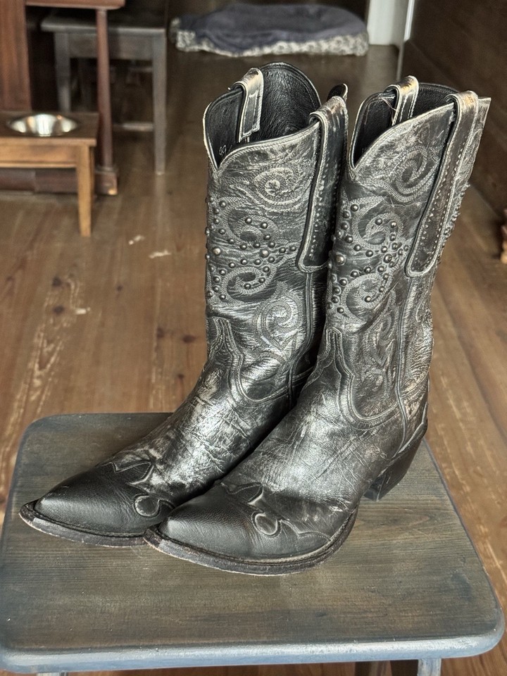 RARE Vintage Luccese “Diva” Agata Silver/Black Leather Cowboy Boots | eBay