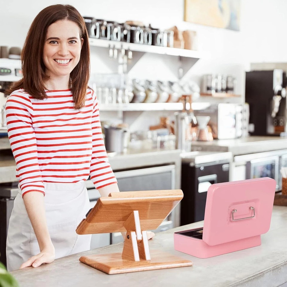 Pink Cash Box with Money Tray and Lock, Metal Money Box for Cash, Lock ...