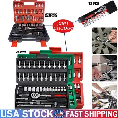 12/46/53Pcs Socket Wrench Set 1/4" Drive Ratchet Kit Garage Car Repair ...
