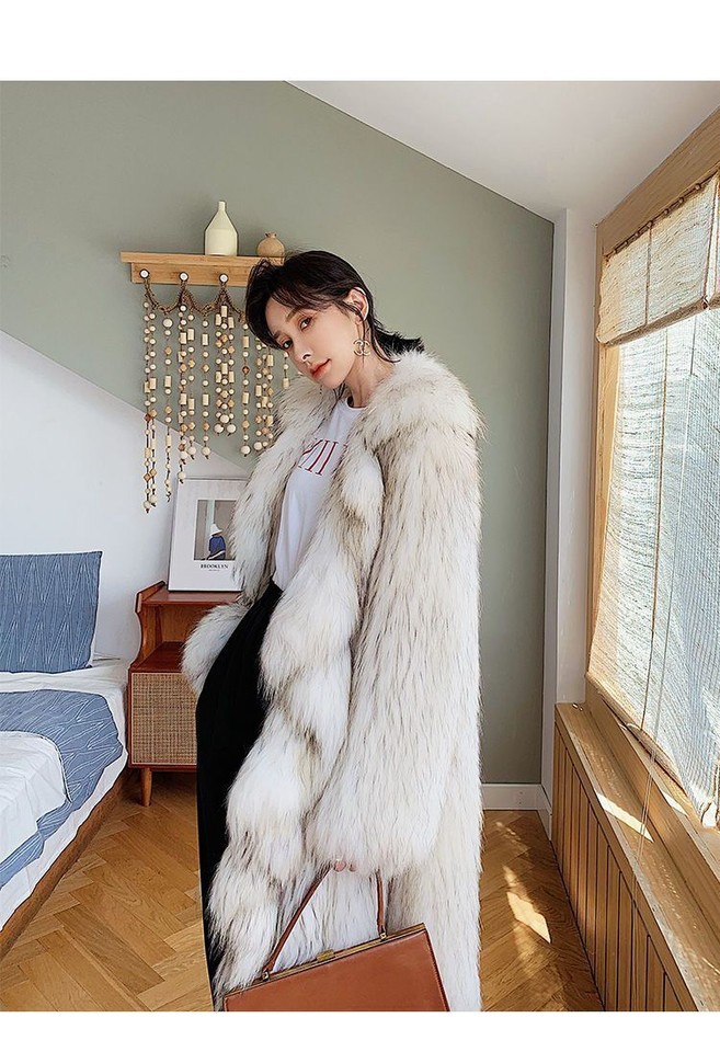 Womens Winter New Raccoon Fur Grass Coat Long Warm Woven Fox Fur Luxury ...