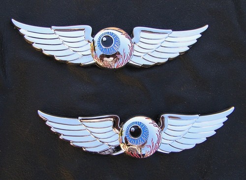 FLYING EYEBALL PAIR CHROME METAL CAR EMBLEM Winged EYE Unique Design ...
