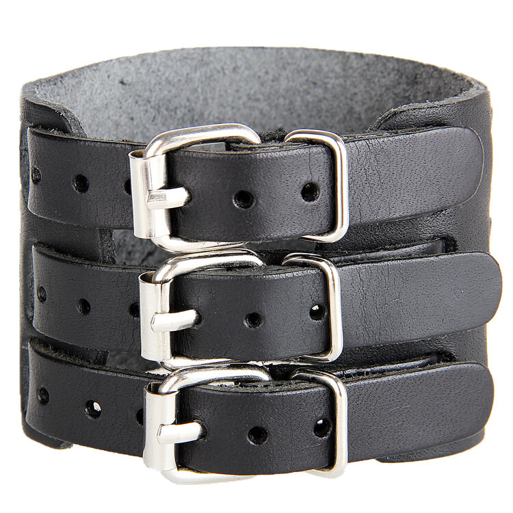 Unisex Genuine Leather Bracelet Biker Cuff Strap Punk Wide Belt Bangle ...