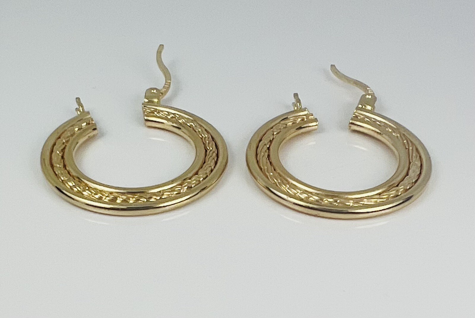 14K Yellow Gold Signed Hoop Earrings - Gem