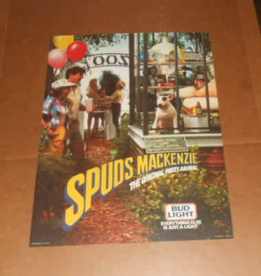 Spuds MacKenzie Party Animal 1987 Poster 23x17.25 Budlight Beer RARE | eBay