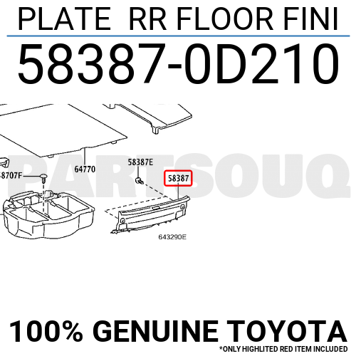 583870D210 Genuine Toyota PLATE RR FLOOR FINI 58387-0D210 | eBay