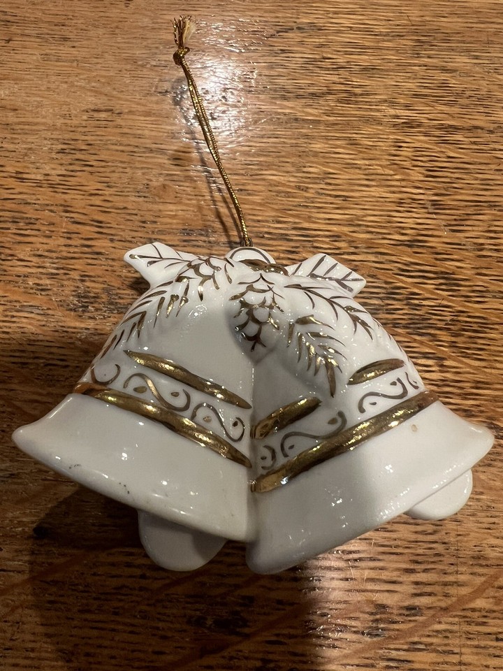 Vintage Ceramic Bells Christmas Ornament 24 Kt Gold Accents Mid Century ...