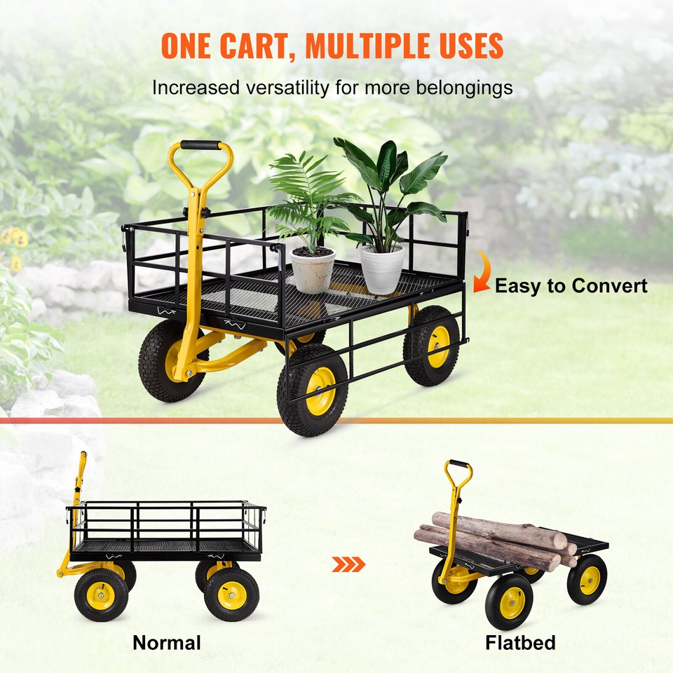 VEVOR Garden Carts Heavy-Duty Yard Dump Wagon Cart Steel Lawn Utility ...