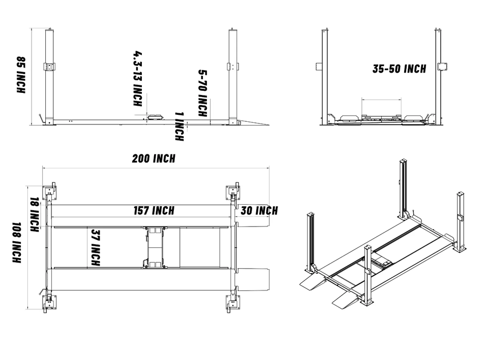 8500 Lbs Four Post Parking Lift 4-Post Storage Service Car Lift Casters ...