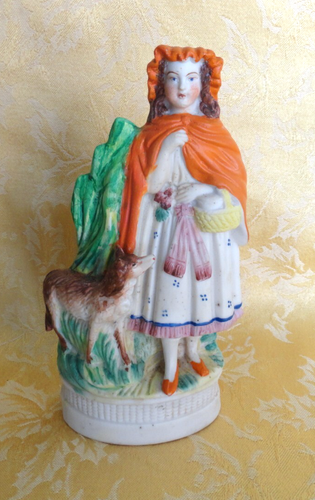 Antique Staffordshire Figure of Little Red Riding Hood & Wolf Figurine ...