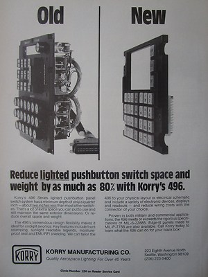 2/1982 KORRY 496 SERIES LIGHTED PUSHBUTTON SWITCH MILITARY COMMERCIAL ...