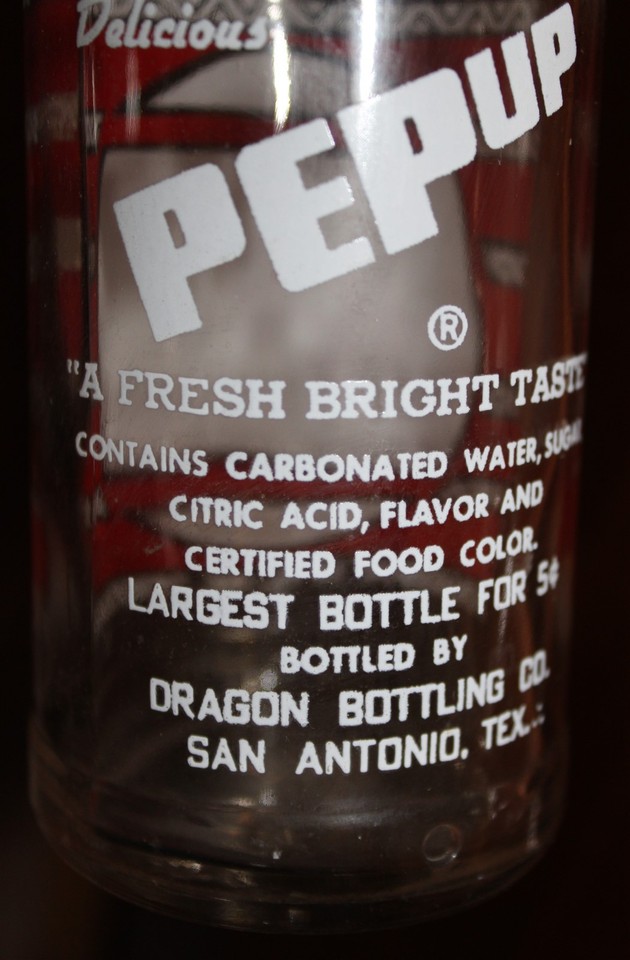 Pep Up San Antonio Texas Dragon 15 oz ACL painted label soda bottle ...